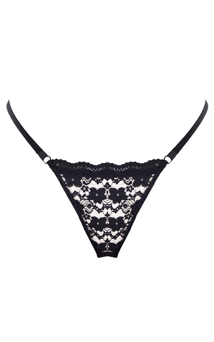 Black Plt Lace Strappy 2 Pack Tanga Thong | PrettyLittleThing USA