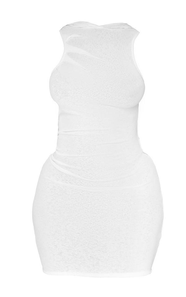 Shape White Mesh Hooded Ruched Side Mini Dress | Shape | PLT