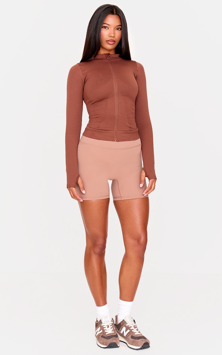 Chocolate Seamless Jacket | Athleisure | PrettyLittleThing USA