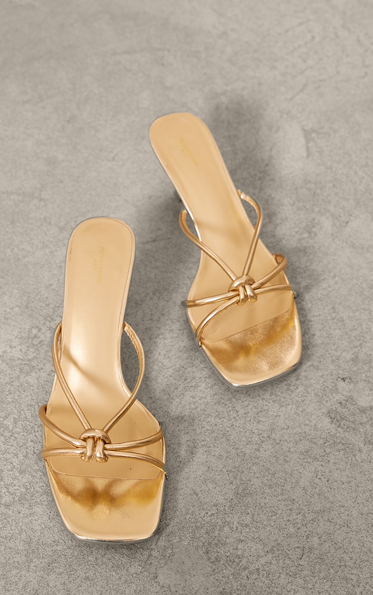 Gold Wide Fit PU Square Toe Knotted Heeled Mules | Footwear ...