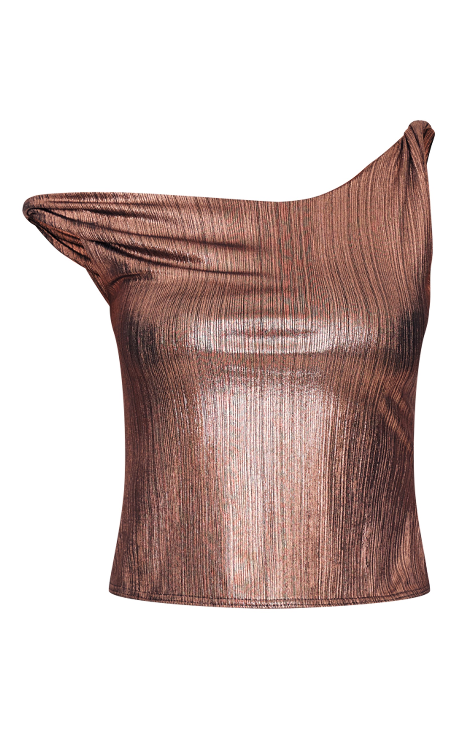 Gold Metallic Textured Twist Shoulder Long Top | Tops | PLT