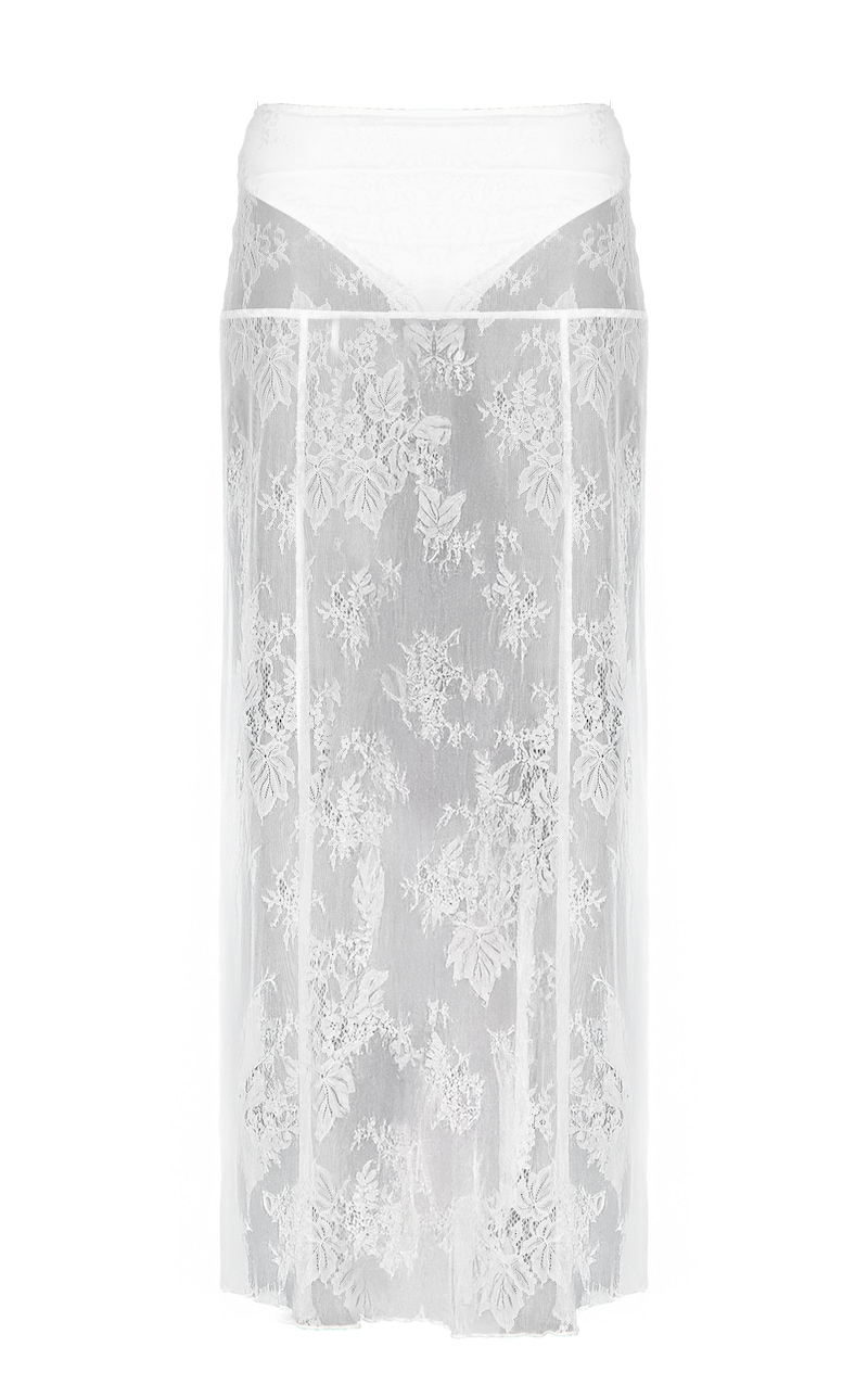 White Knicker Insert Floral Lace Sheer Maxi Skirt | Bottoms | PLT