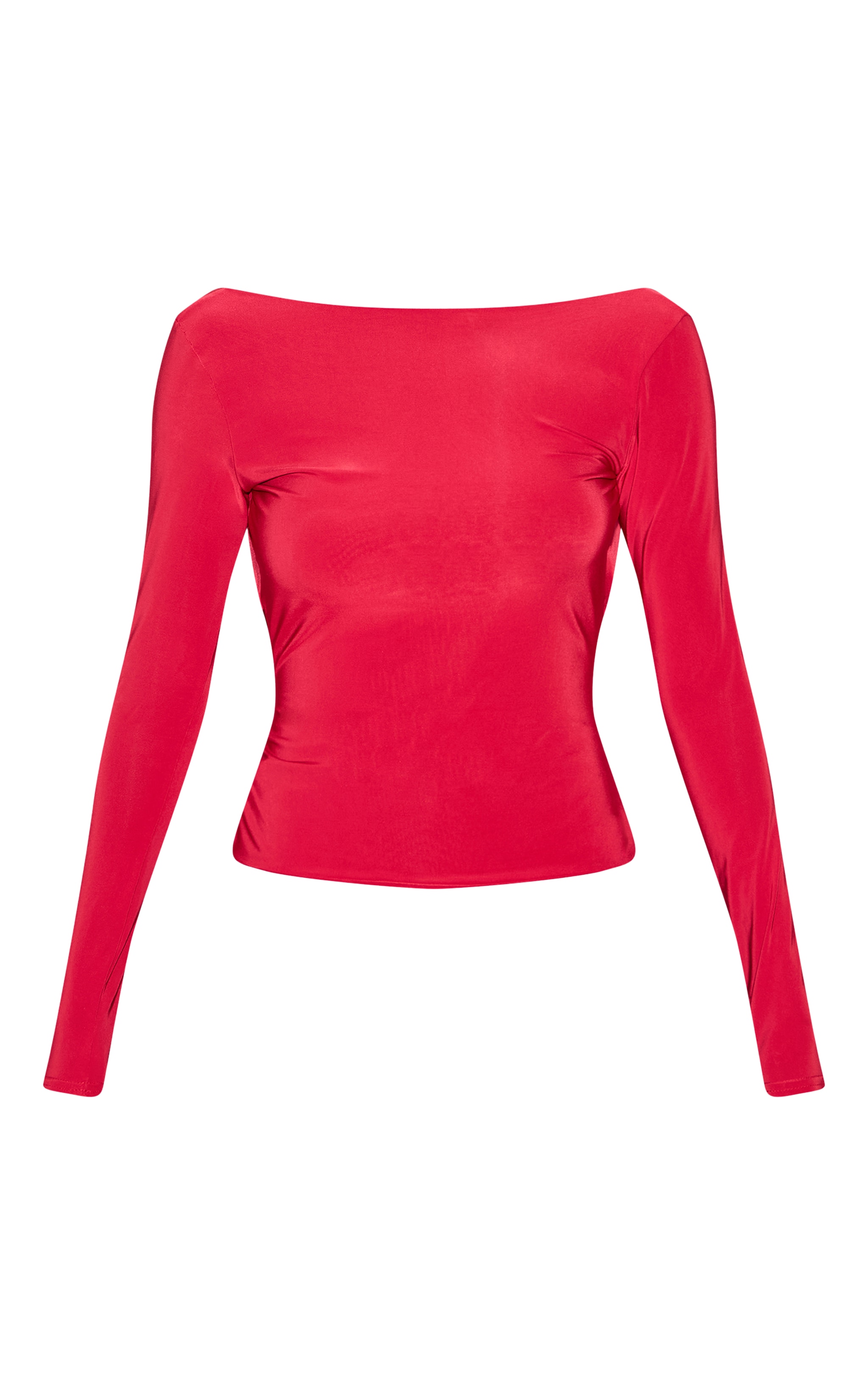 Red Double Layer Slinky Cowl Back Long Sleeve Top Tops