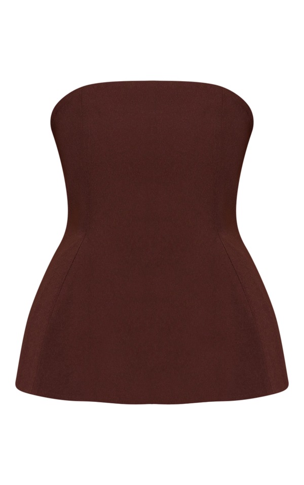 Chocolate Woven Structured Peplum Bandeau Top | Tops | PLT