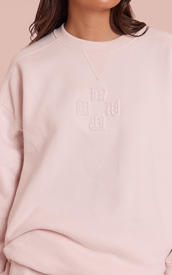Baby Pink PLT Embossed Crew Neck Sweatshirt | Athleisure | PLT USA