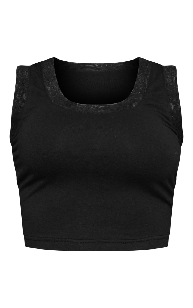 Black Jersey Lace Trim Scoop Neck Pj Vest | PrettyLittleThing