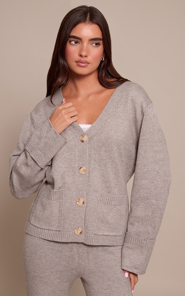 Soft Grey Turn Back Cuff Cardigan | Knitwear | PLT