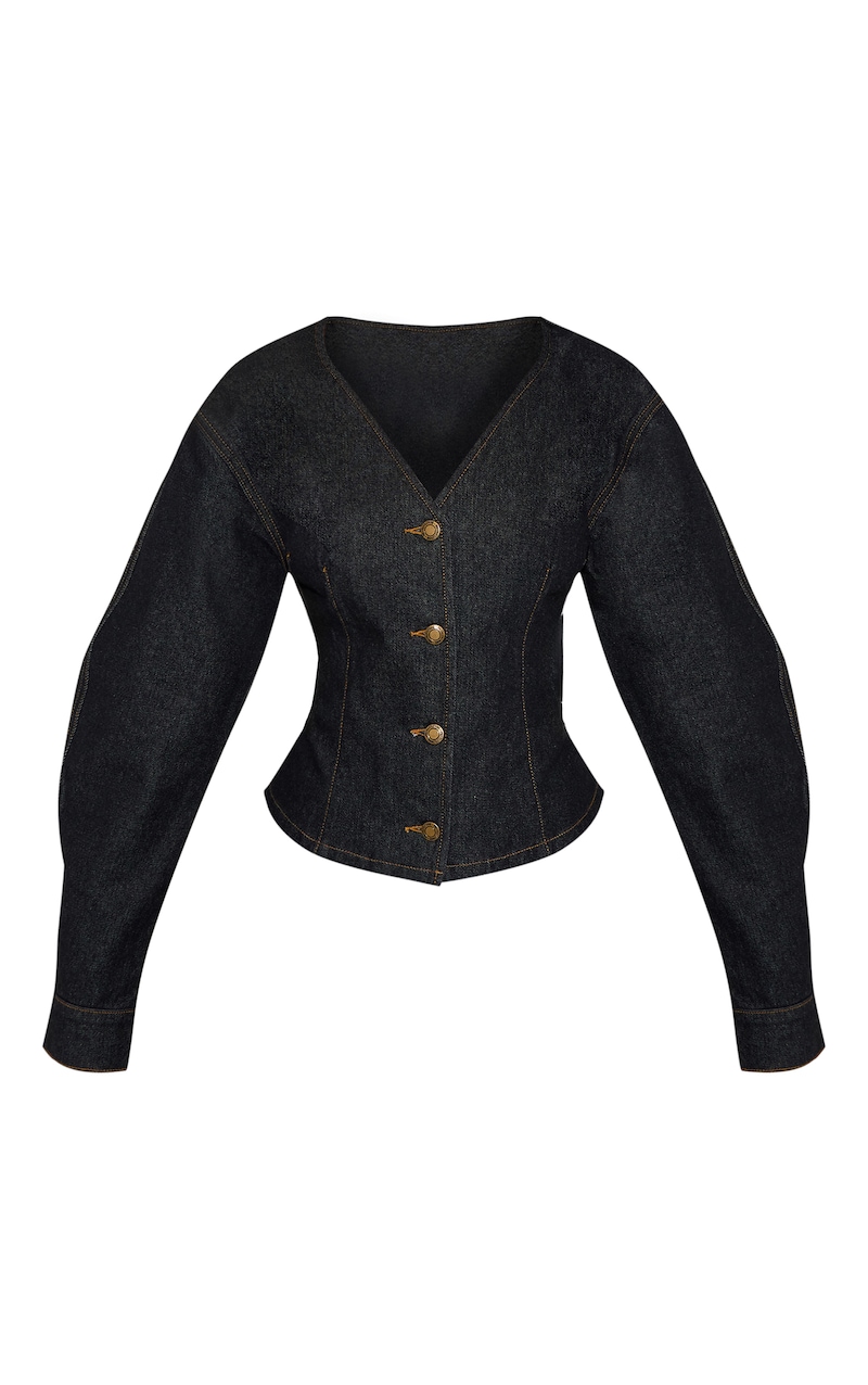 Petite Dark Indigo Gold Cocoon Sleeve Denim Jacket | Petite | PLT