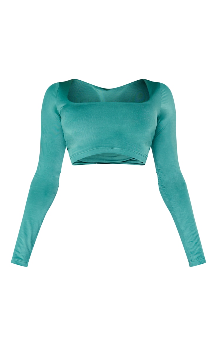 Crop top basique moulant vert forêt à col carré | PrettyLittleThing FR