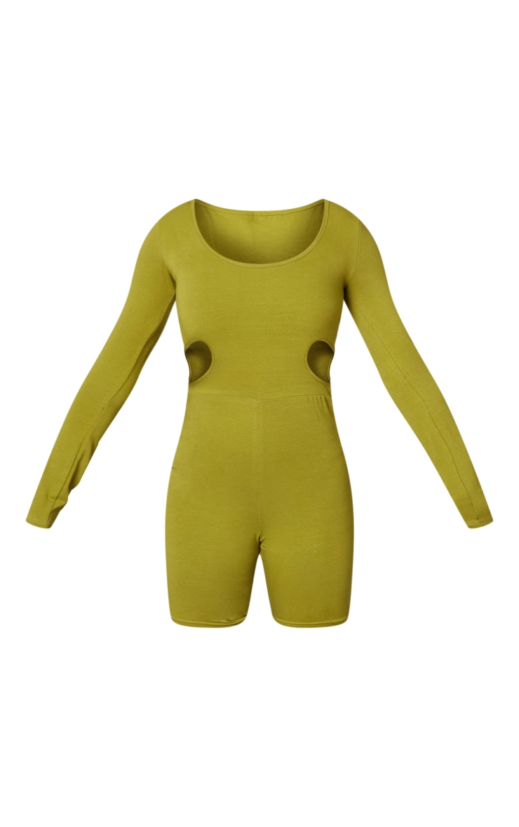 Olive Cut Out Long Sleeve Unitard | PrettyLittleThing USA