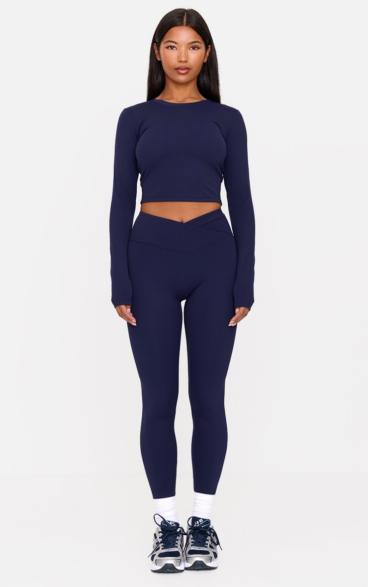 Navy Ultimate Sculpt Long Sleeve Crop Gym Top | Athleisure ...