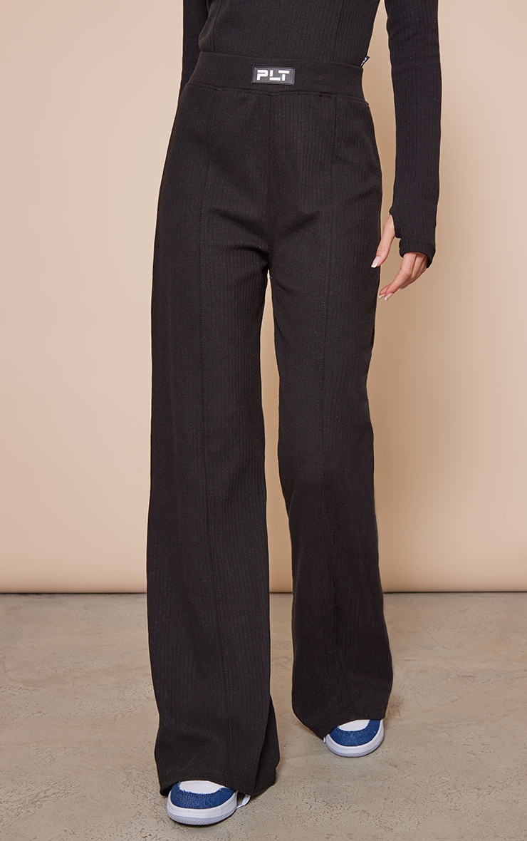 Plt Black Badge Wide Leg Rib Pants | PrettyLittleThing USA
