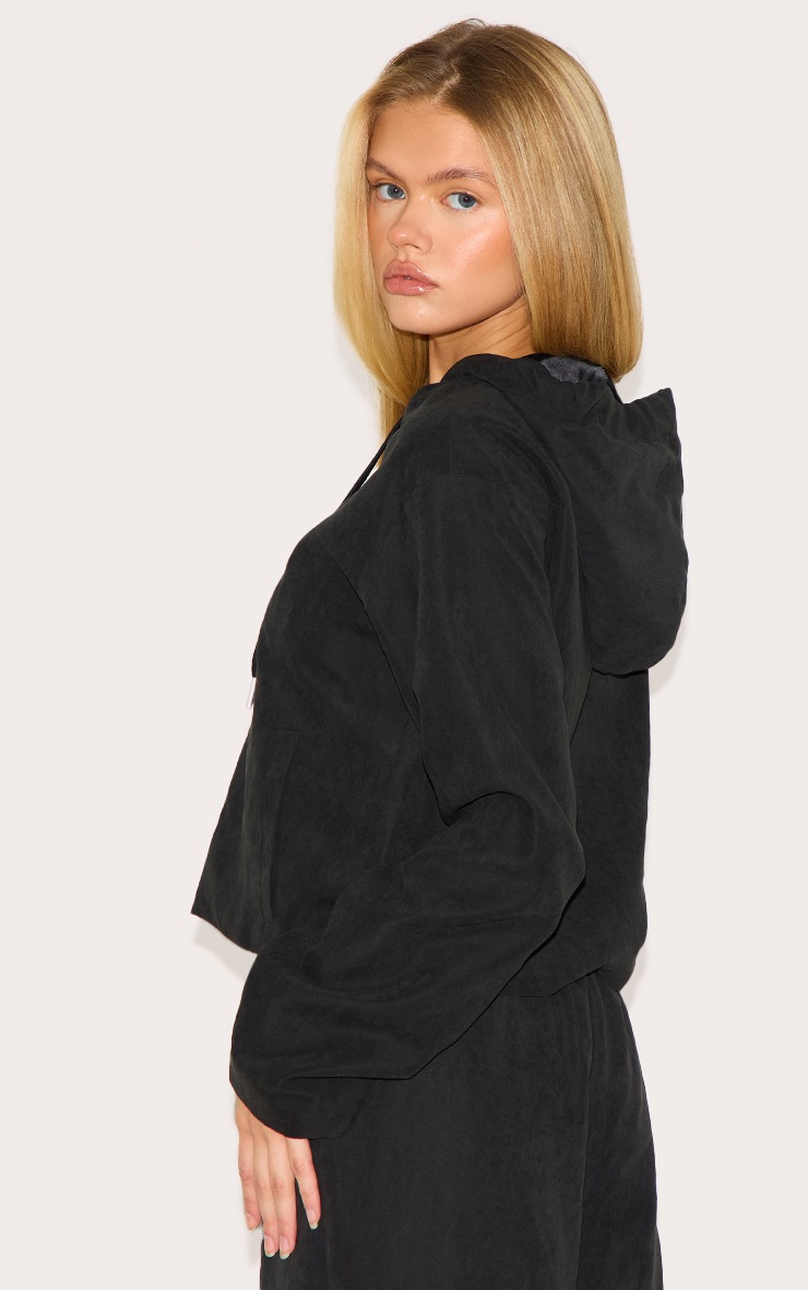 Black Peach Skin Woven Zip Up Jacket | Co-ords | PLT