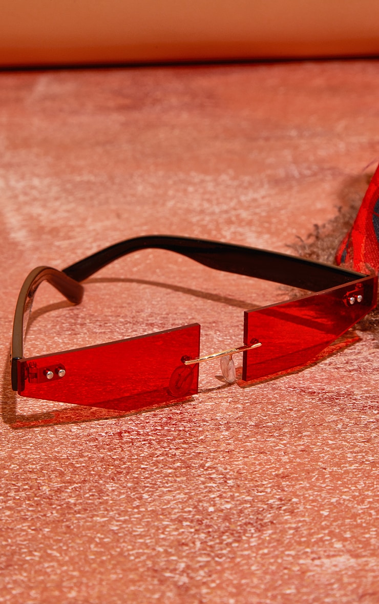 Red Frameless Ultra Slim Sunglasses | PrettyLittleThing