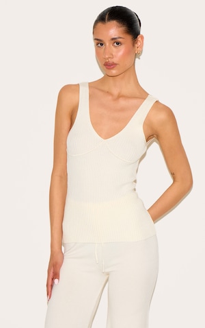 Tall Cream Knitted Ribbed Longline Tank Top | Tall | PLT AUS