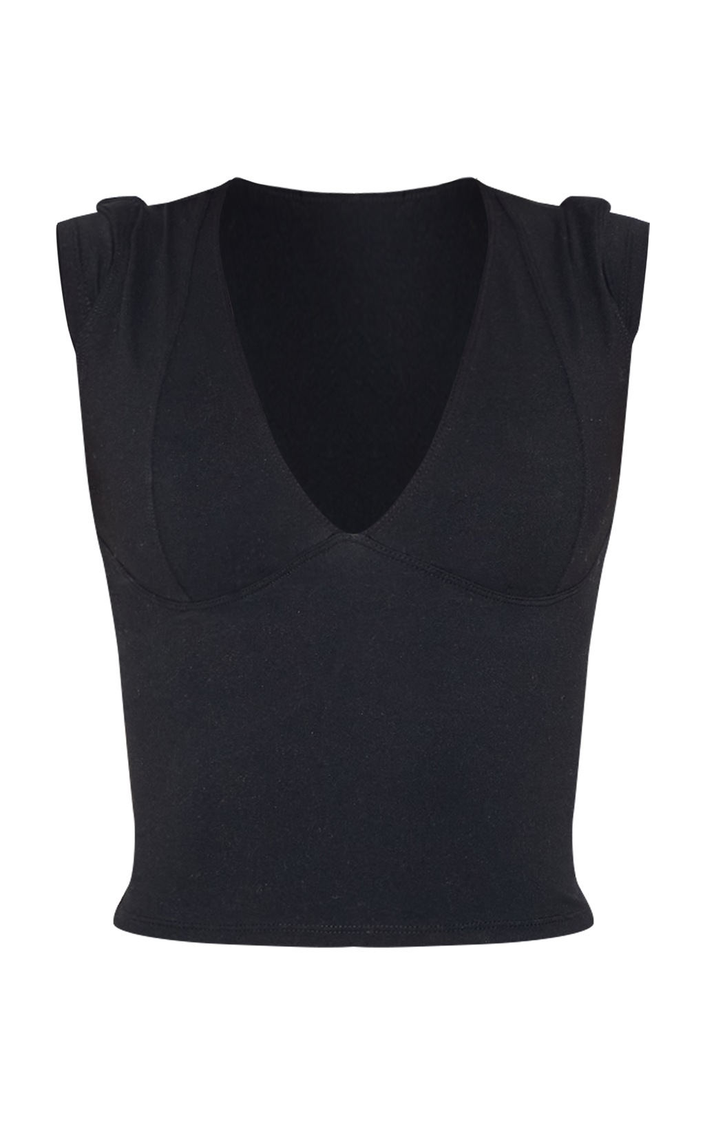 Tall Black Contour Sculpt V Neck Crop Top | Tall | PLT