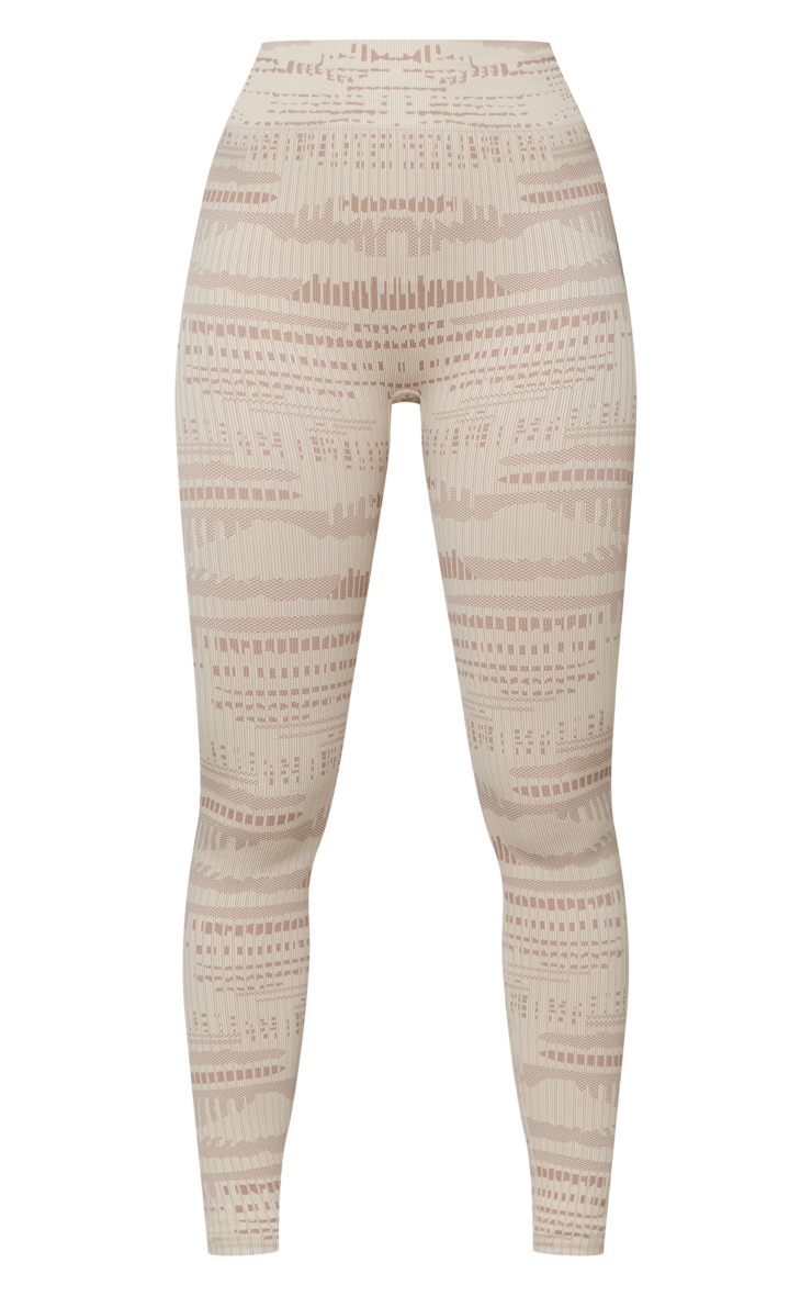 Oatmeal Seamless Rib Leggings | Activewear | PrettyLittleThing KSA