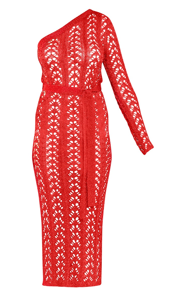 Red Metallic Knitted Chain Mid Dress | PrettyLittleThing AUS