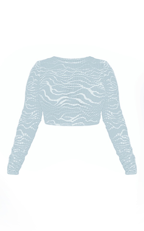 Shape Baby Blue Textured Long Sleeve Crop Top | Shape | PLT USA
