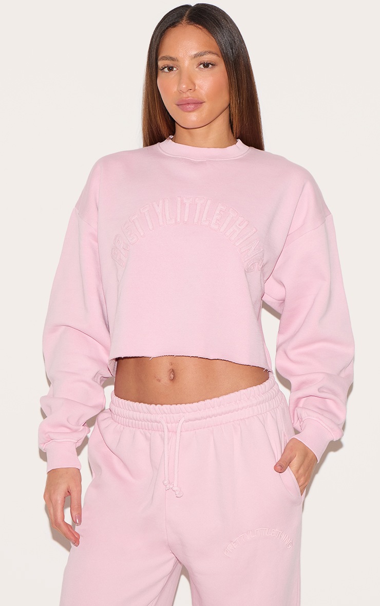 PLT Tall Washed Pink Varsity Crop Sweatshirt | Tall | PLT AUS