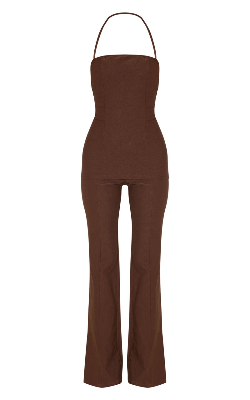 Chocolate Woven Thin Halter Overlay Jumpsuit | Dresses ...