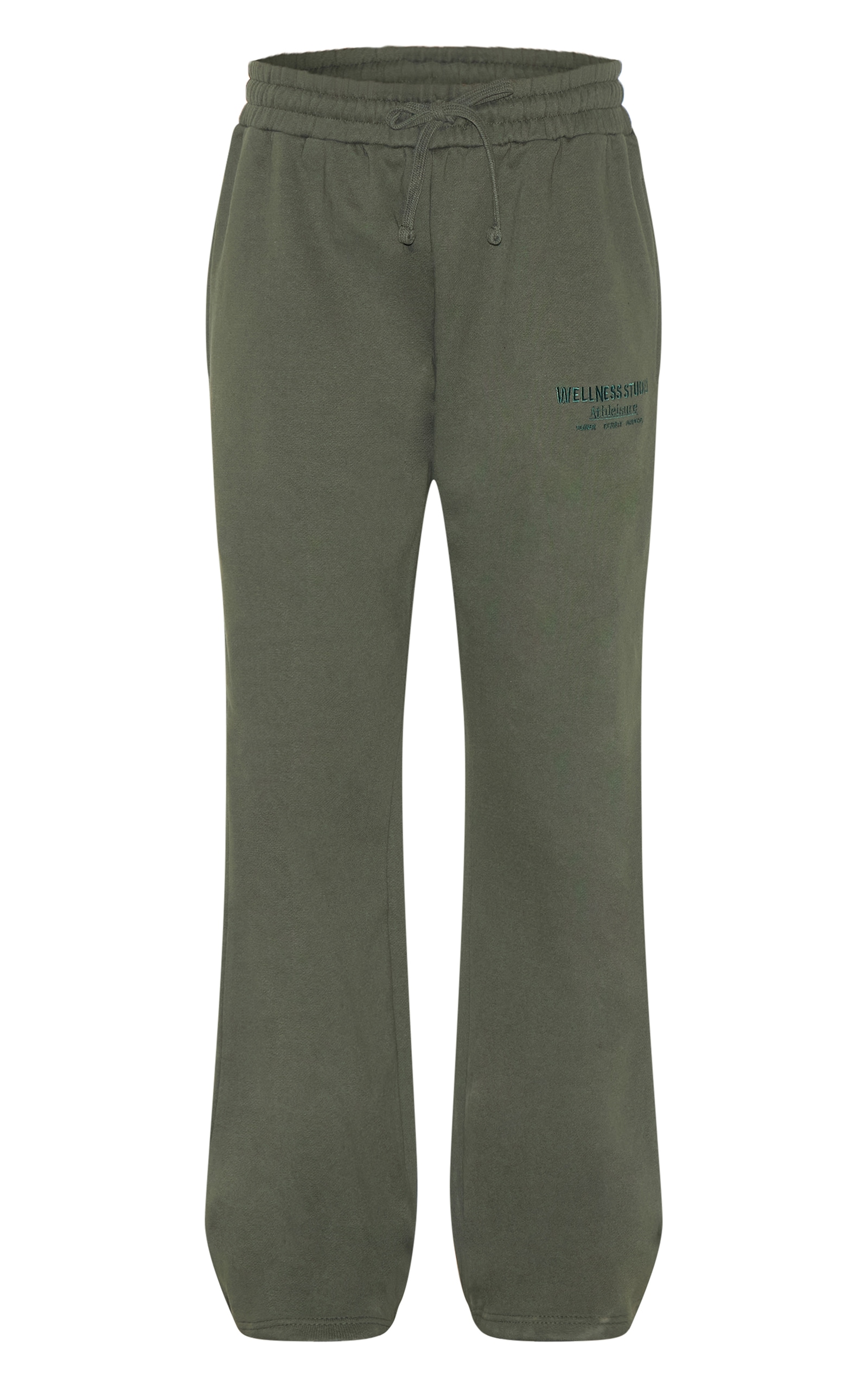 Khaki Embroidered Oversized Wide Leg Joggers | Athleisure | PLT