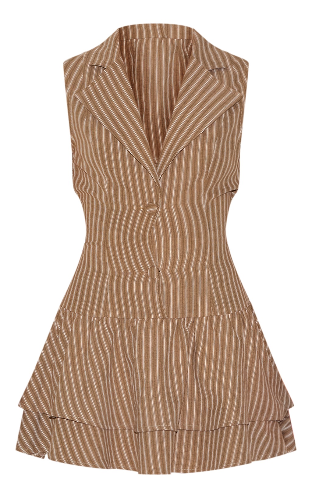 Petite Taupe Striped Button Up Frill Dress | Petite | PrettyLittleThing USA