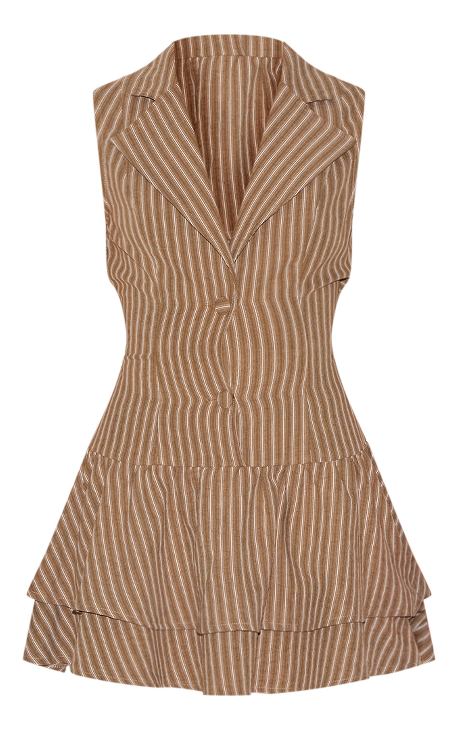 Petite Taupe Striped Button Up Frill Dress | Petite | PLT