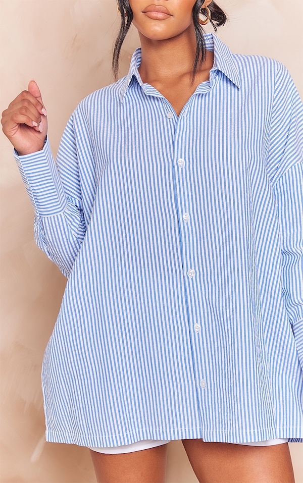 Blue Stripe Flare Sleeve Shirt | Tops | PrettyLittleThing AUS