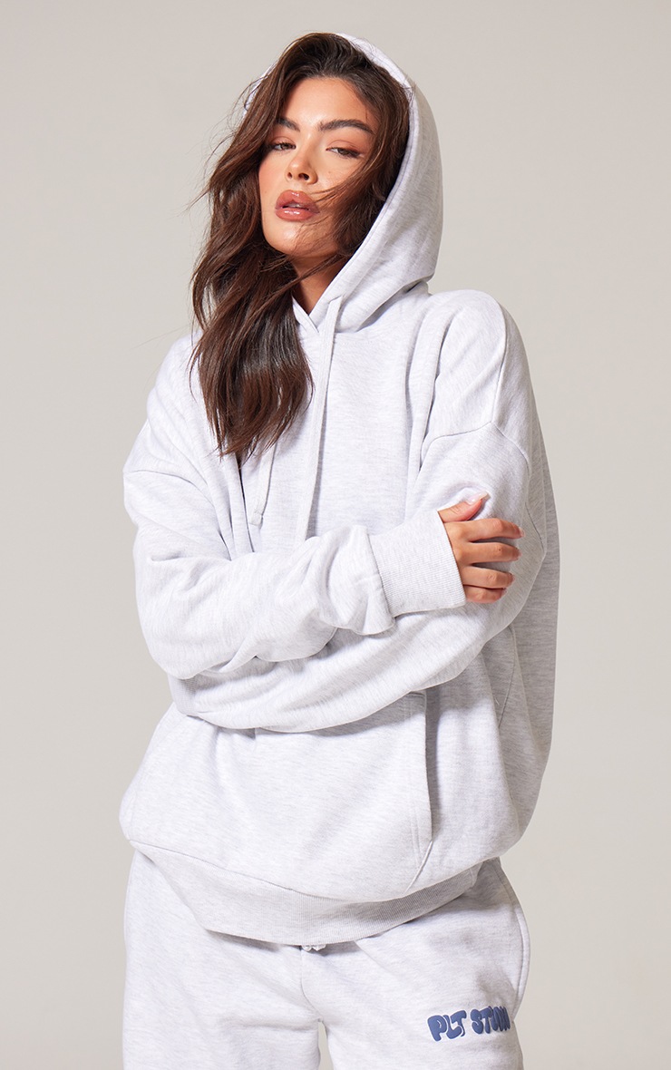 PLT Ash Grey Premium Studio Print Oversized Hoodie | Sweat ...