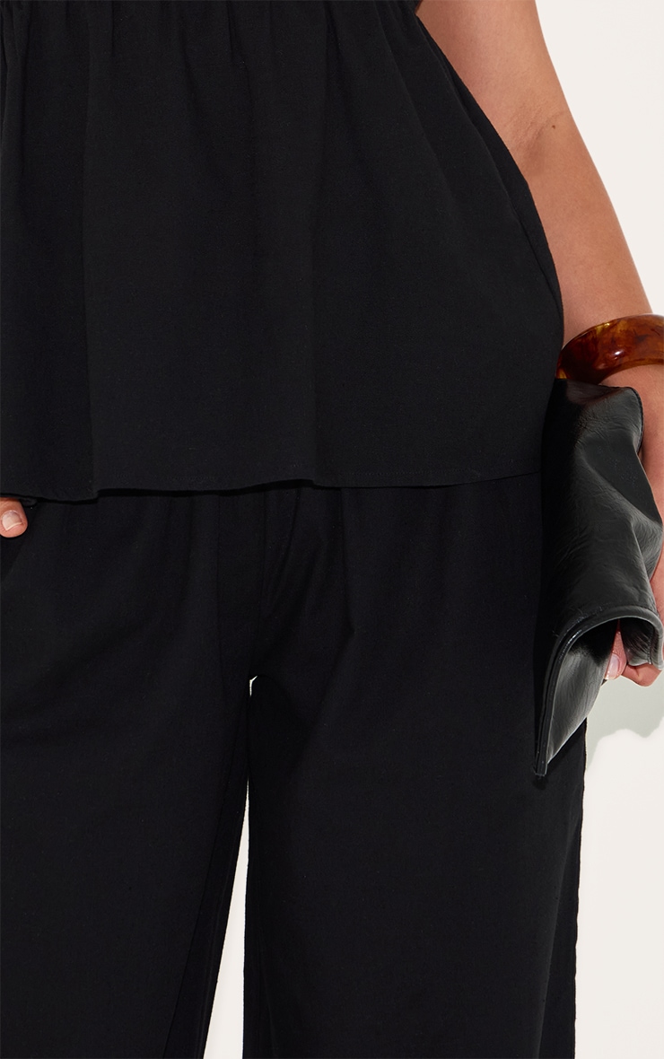 Tall Black Linen Look Floaty Wide Leg Pants | Tall | PrettyLittleThing AUS