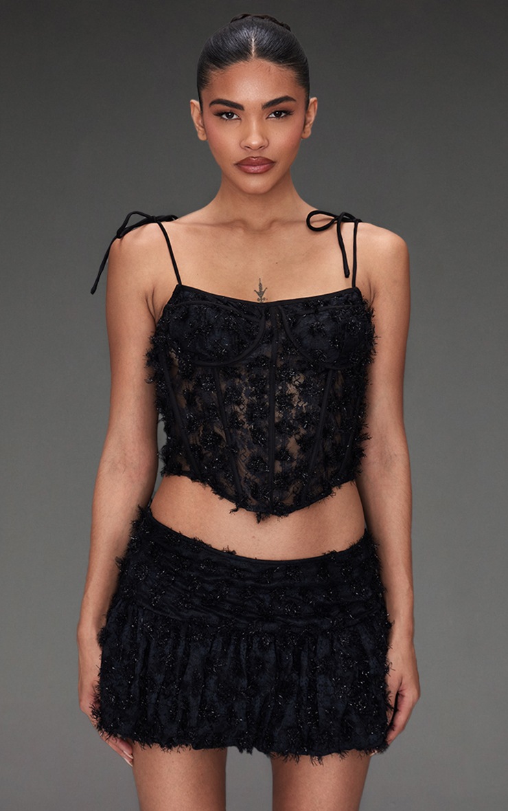 Black Tinsel Lace Puff Hem Skirt | Co-ords | PrettyLittleThing USA