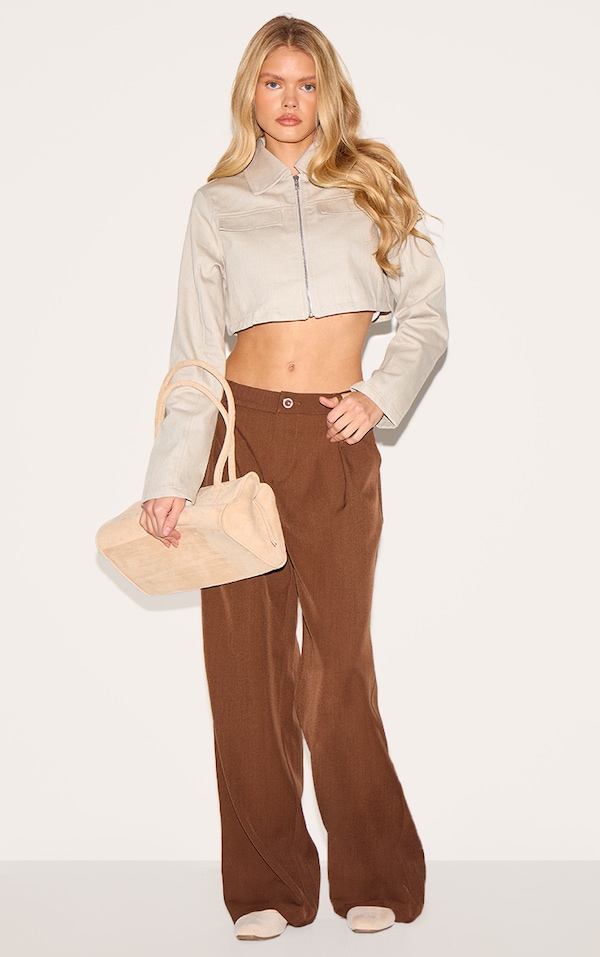 Washed Grey Grain Detail Pocket Cropped Jacket | Outerwear ...