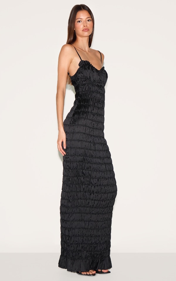 Black Satin Ruched Underwired Maxi Dress | Dresses | PrettyLittleThing AUS