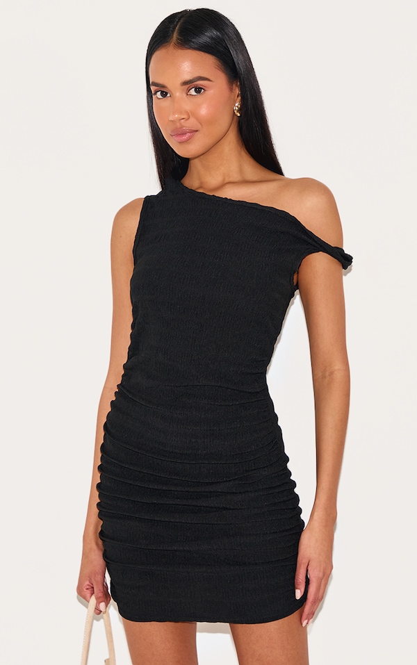 Black Textured Boat Neck Sleeveless Bodycon Dress | Dresses ...
