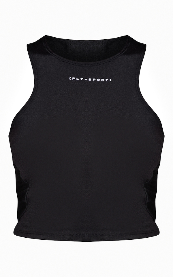 Black Sport Disco Racer Neck Gym Crop Top | Activewear ...