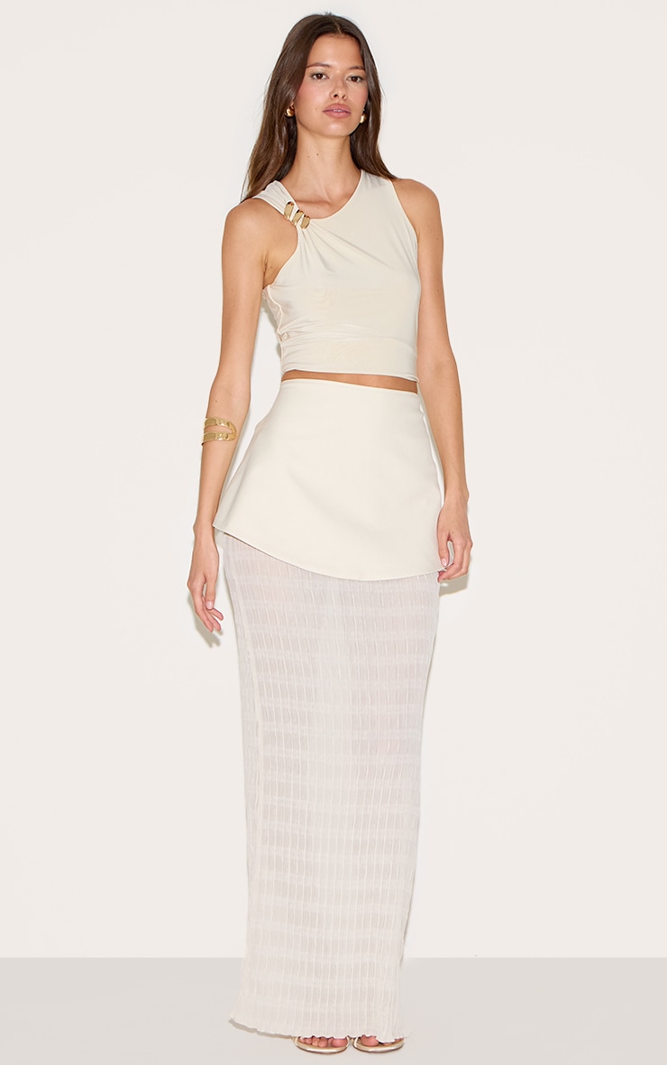 Cream Overlay Detail Textured Woven Maxi Skirt | Bottoms | PLT