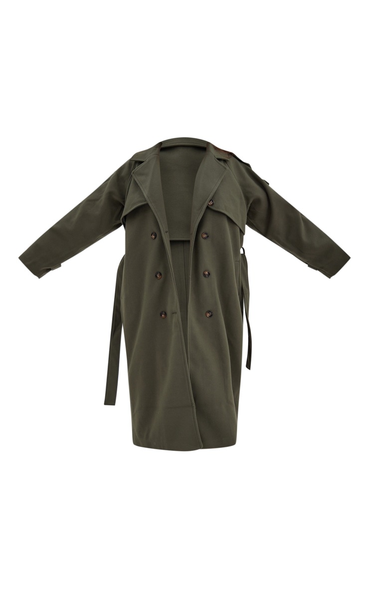 Plus Khaki Double Breasted Military Trim Coat | Plus Size ...