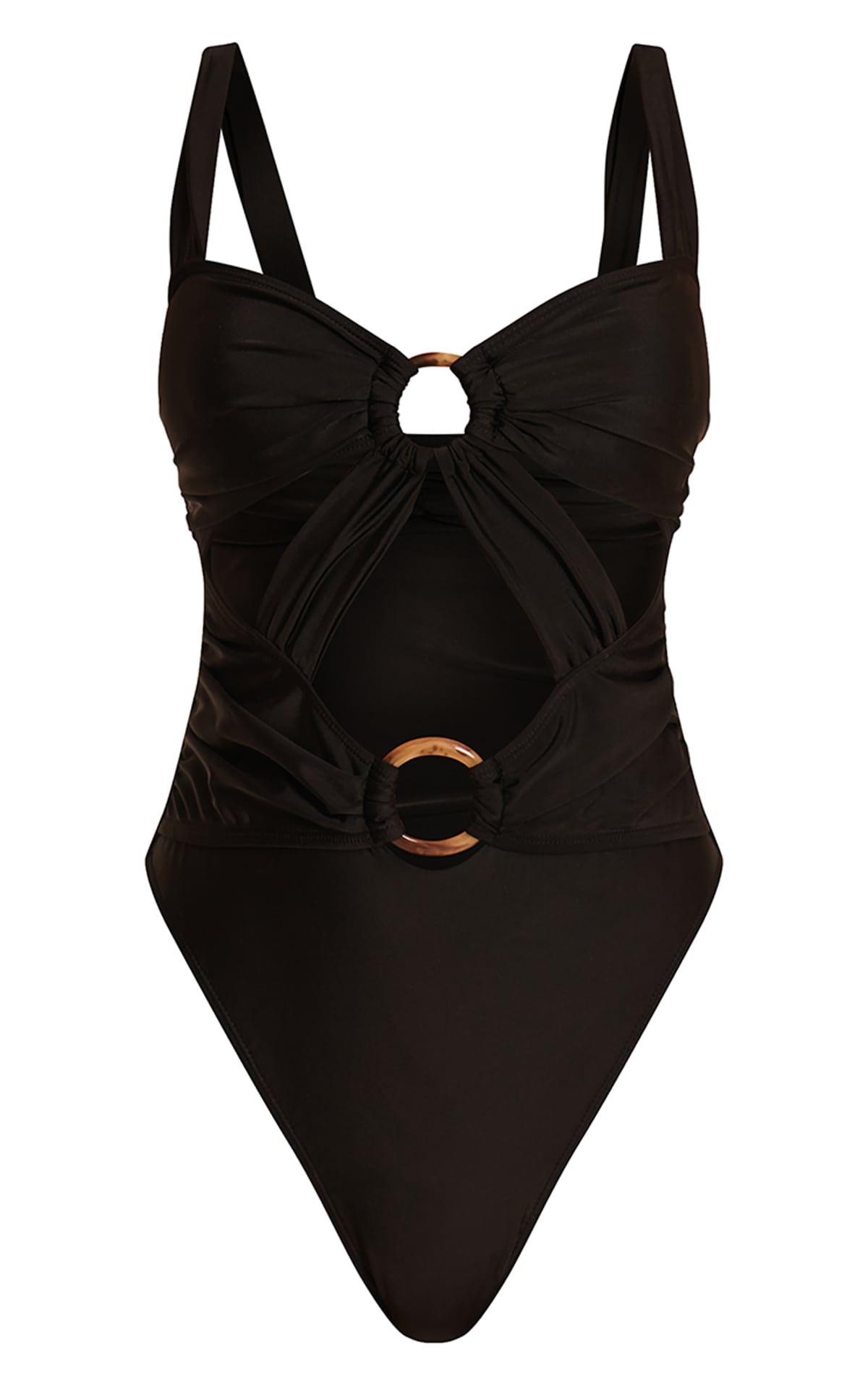 Black O Ring Ruched Cut Out Swimsuit | Swimwear | PrettyLittleThing