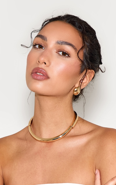 Gold Smooth Twisted Metal Statement Necklace | Accessories ...