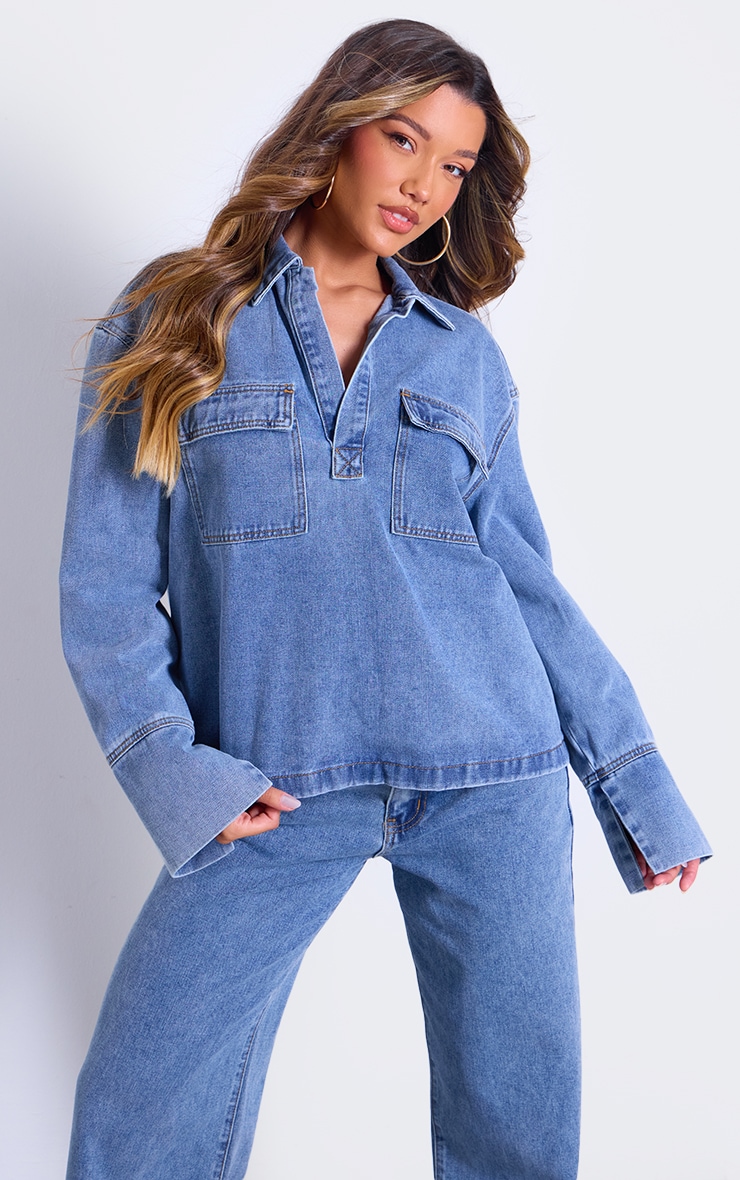 Vintage Blue Long Sleeve Slouchy Denim Rugby Shirt | Denim ...