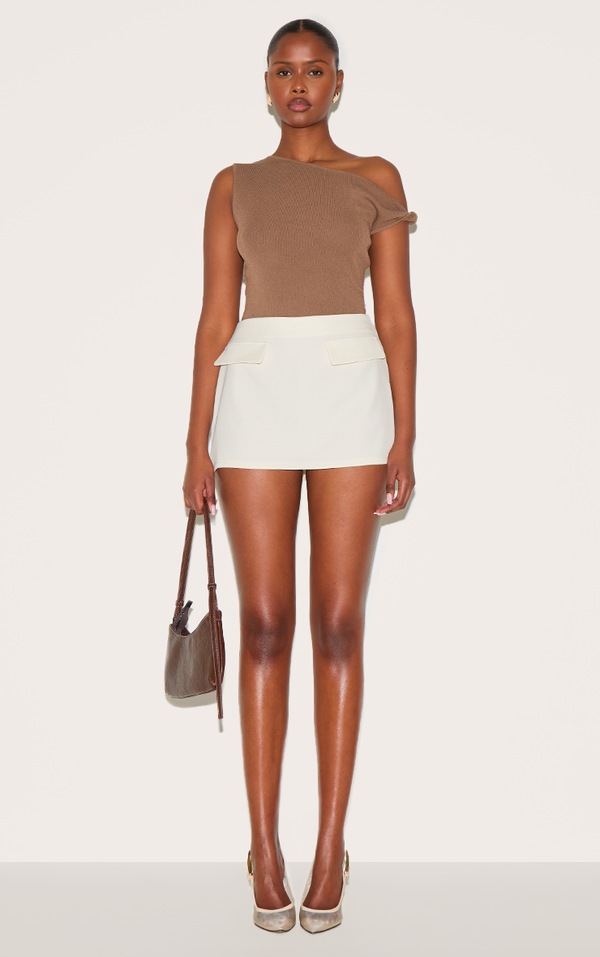 Cream Pocket Structured Tailored Woven Mini Skirt | Bottoms ...