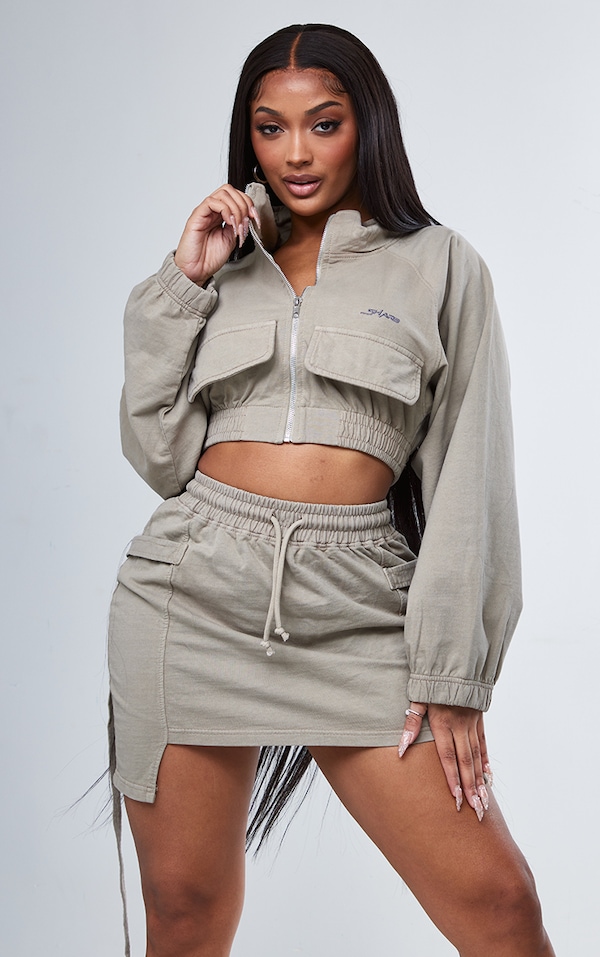 Shape Moss Grey Sweat Pocket Branded Zip Sweater | Shape | PLT