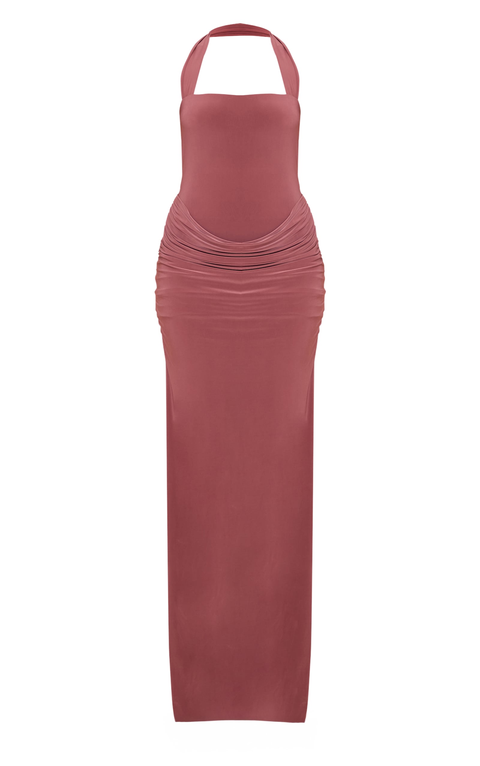 Mauve Double Layer Square Halterneck Drape Dress | Dresses ...