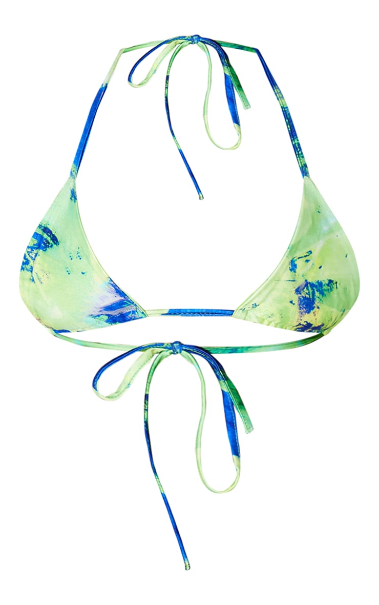 Green Abstract Print Triangle Bikini Top | PrettyLittleThing USA