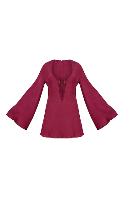 Magenta Linen Look O-ring Flute Sleeve Beach Dress | Swimwear ...