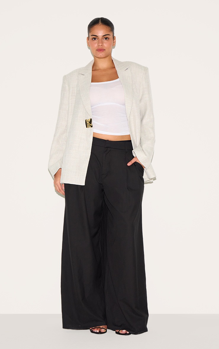 Plus Beige Button Detail Linen Boxy Blazer | Plus Size | PLT