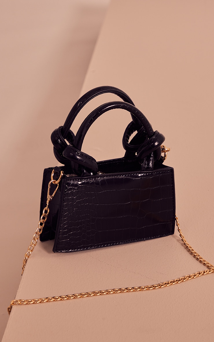 Black Jewelled Cross Mini Knot Handle Bag | PrettyLittleThing