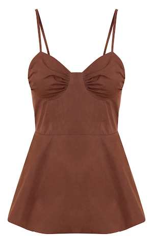 Chocolate Cotton Strappy Peplum Cami Top | Tops | PLT