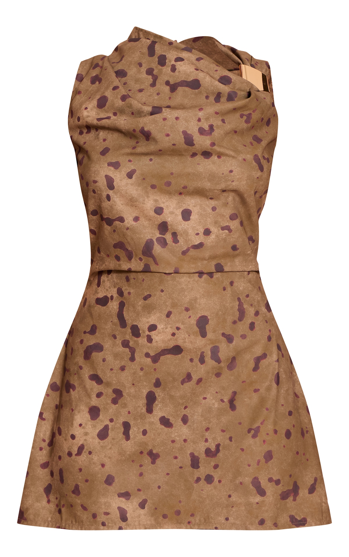 Khaki Abstract Print Trim Shift Mini Dress | Dresses | PLT